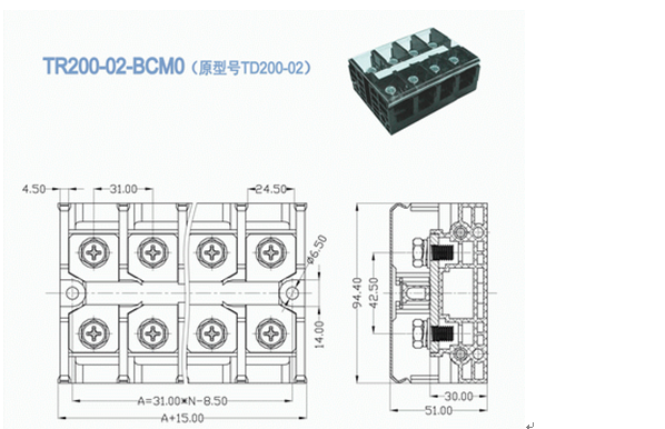 Lancement terminal à forte intensité 31.00mm 600V 200A de connecteur ...